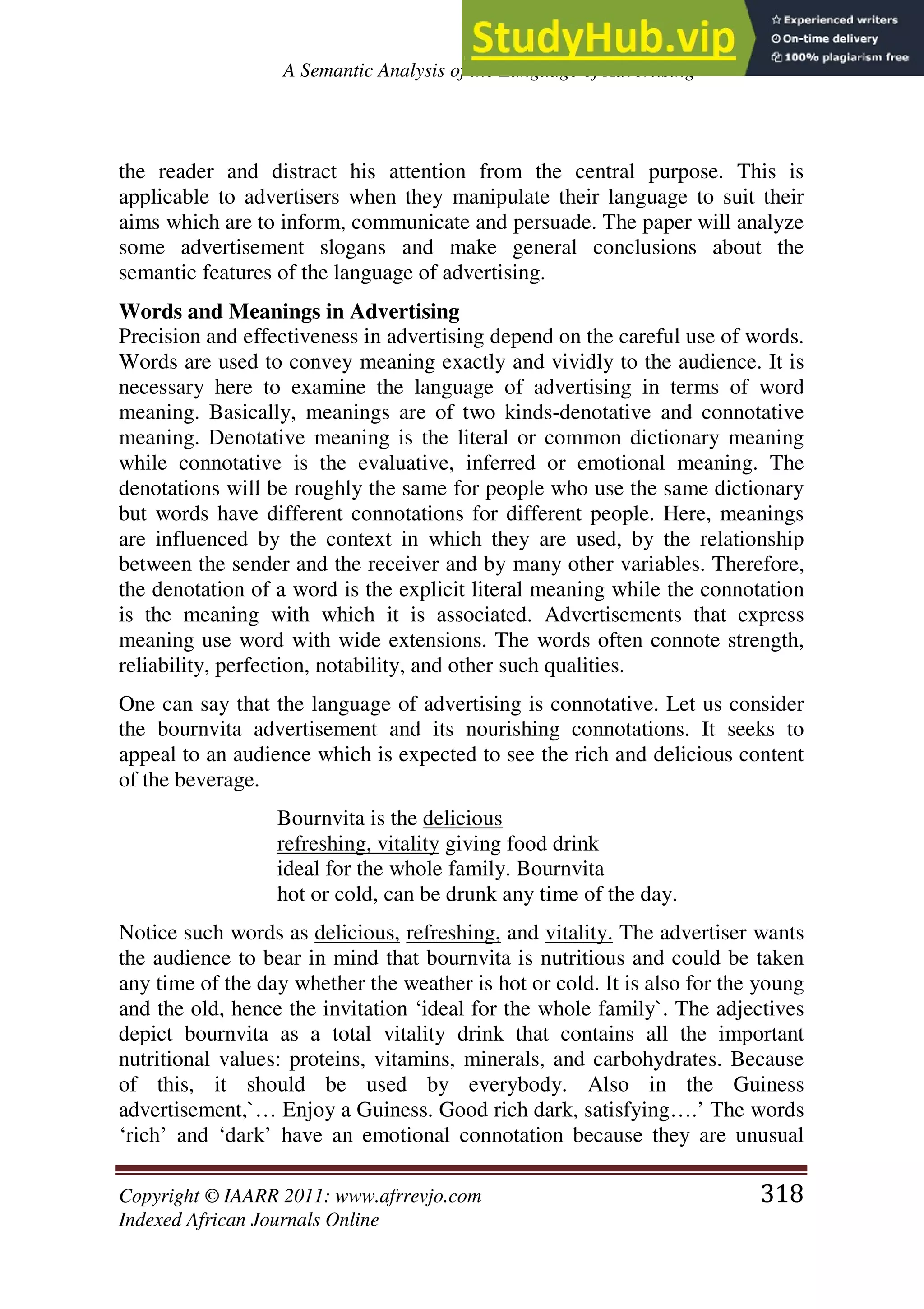 A Semantic Analysis Of The Language Of Advertising | PDF