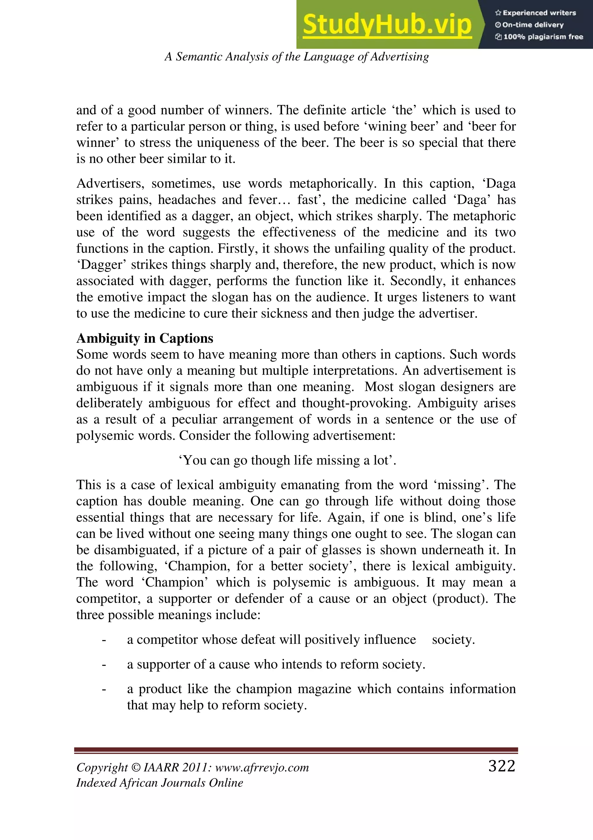 A Semantic Analysis Of The Language Of Advertising | PDF