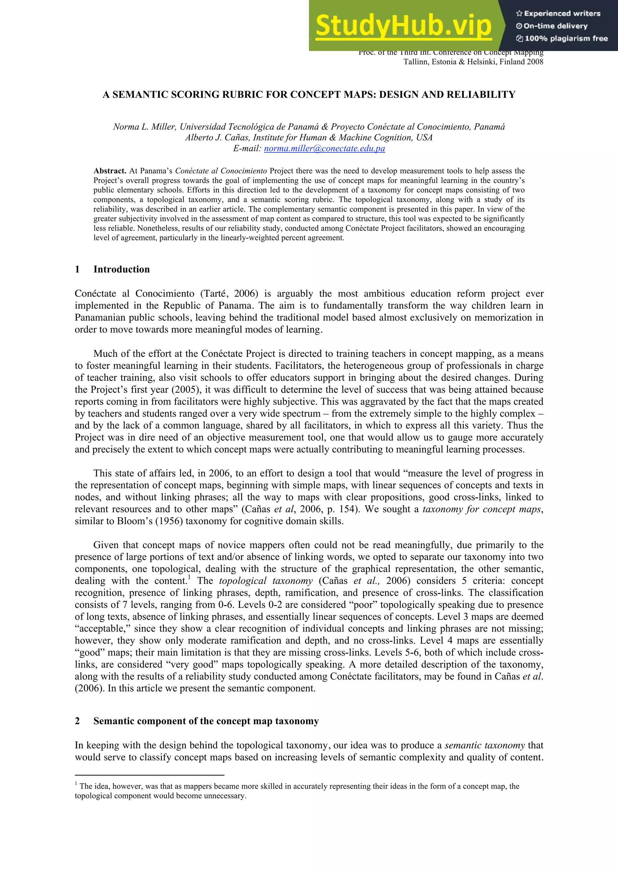 A Semantic Scoring Rubric For Concept Maps Design And Reliability | PDF