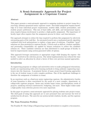 A Semi-Automatic Approach For Project Assignment In A Capstone Course ...