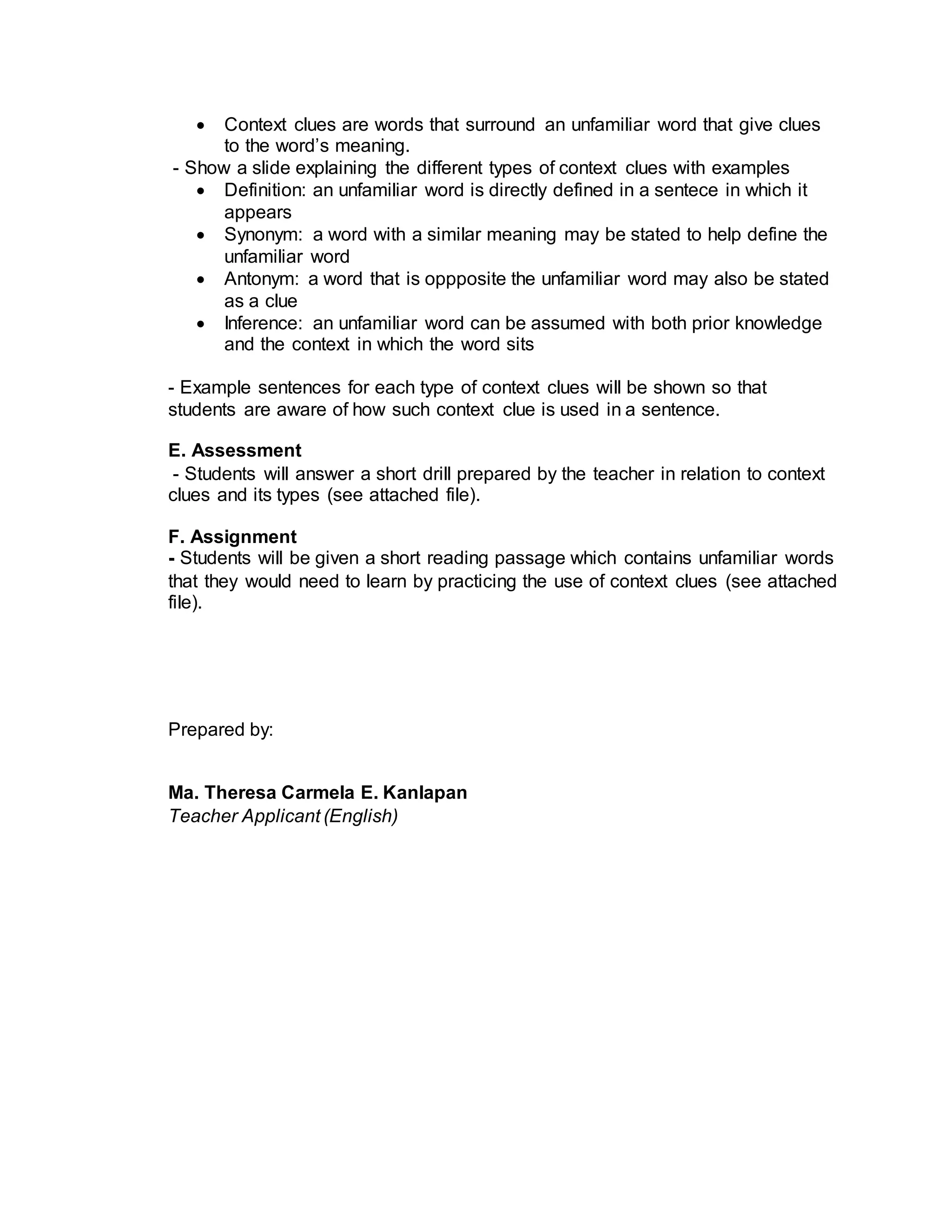 A semi detailed lesson plan for english | DOCX