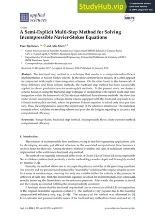 A Semi-Explicit Multi-Step Method For Solving Incompressible Navier-Stokes Equations | PDF