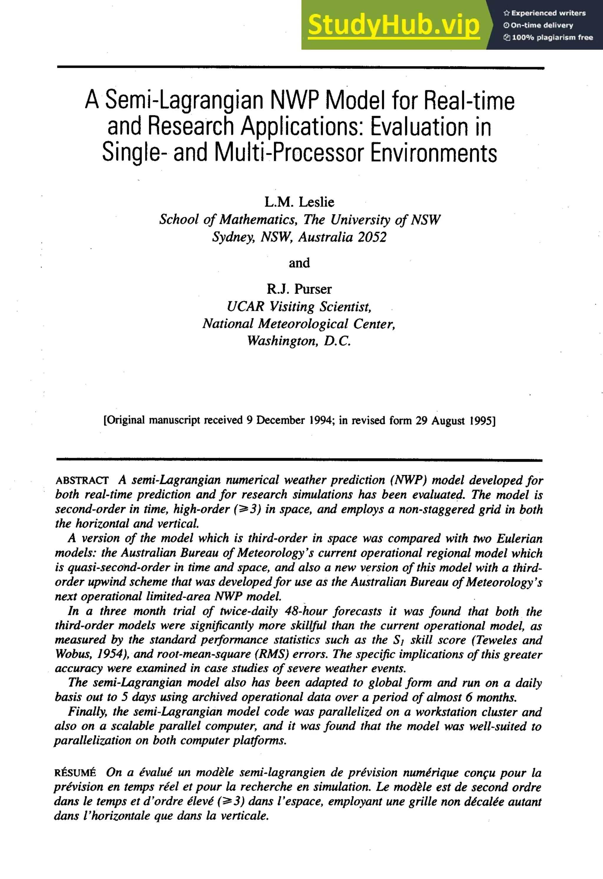 A Semi-Lagrangian NWP Model For Real-Time And Research Applications Evaluation In Single- And ...