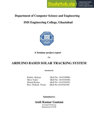 A Seminar Project Report ARDUINO BASED SOLAR TRACKING SYSTEM | PDF