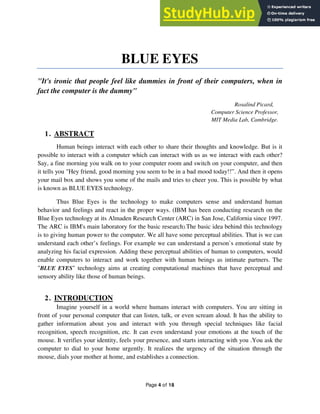 A Seminar Report On Blue Eyes Technology Submitted By | PDF