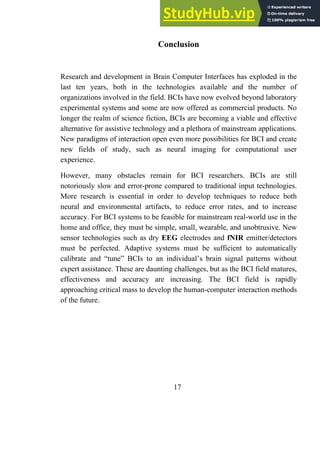 A SEMINAR REPORT ON BRAIN COMPUTER INTERFACE By Rahul Sharma | PDF