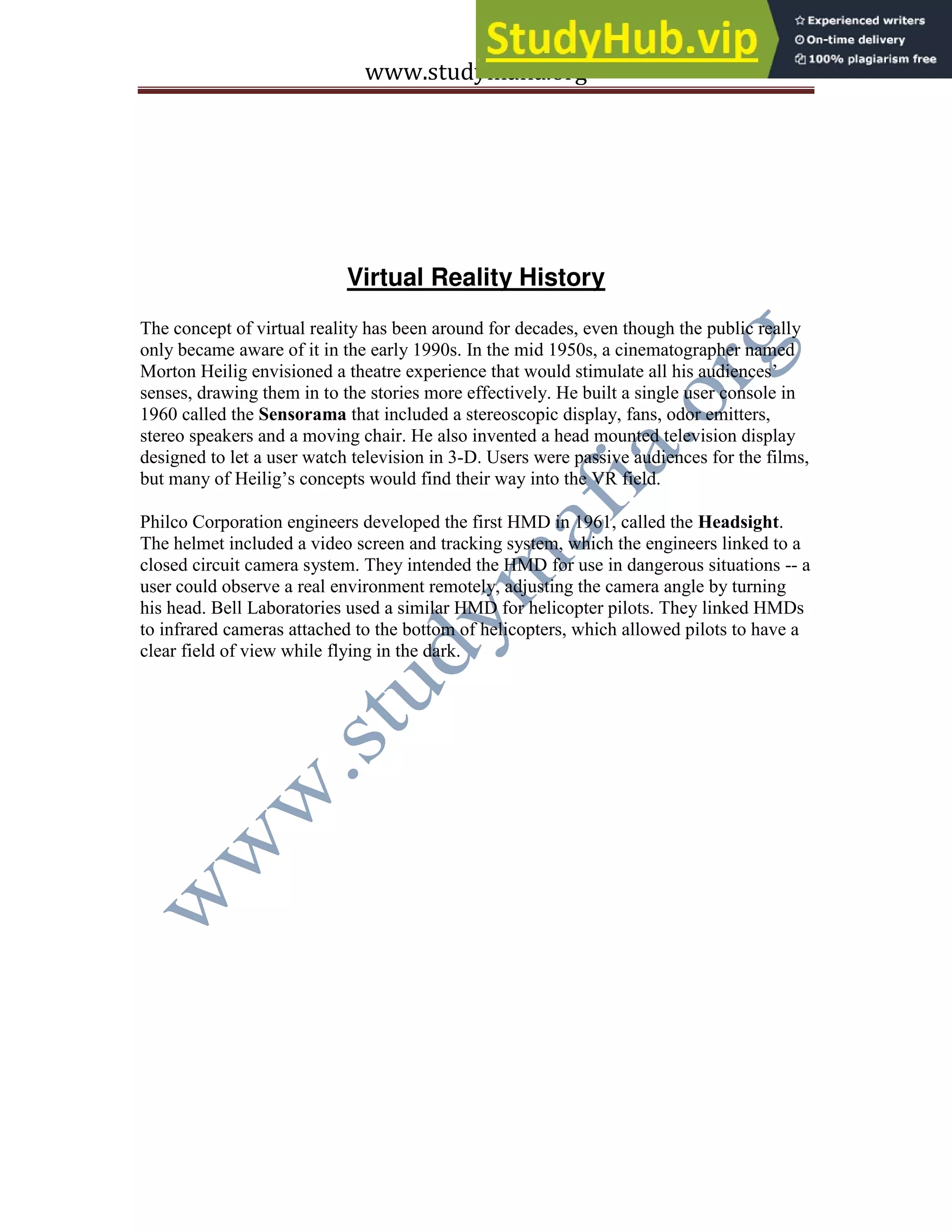 A Seminar Report On Virtual Reality | PDF