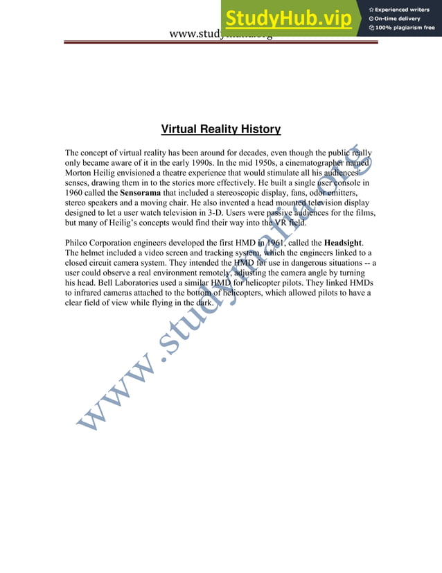 A Seminar Report On Virtual Reality | PDF