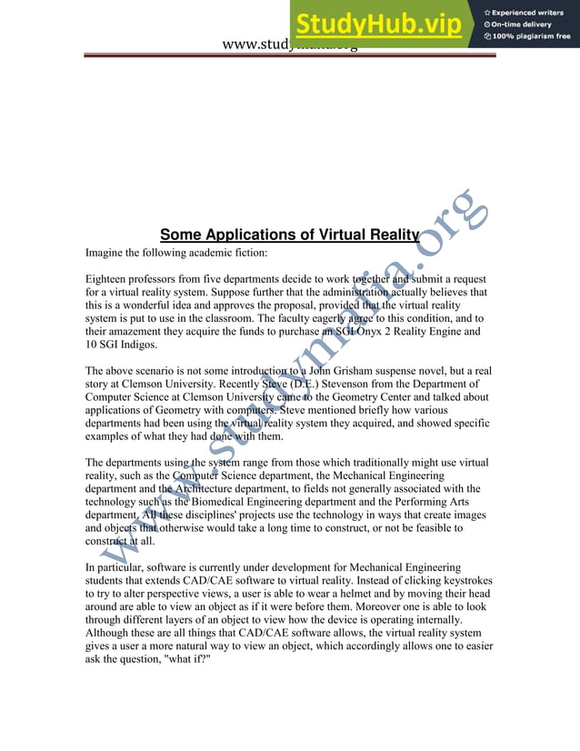 A Seminar Report On Virtual Reality | PDF