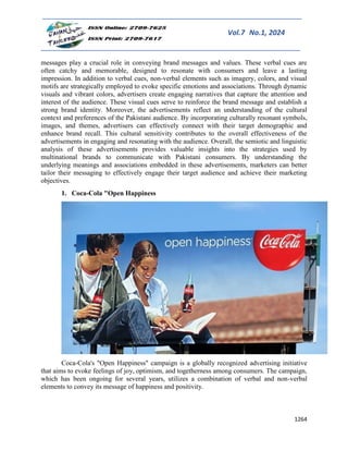 A SEMIOTIC ANALYSIS OF MULTINATIONAL BRAND ADVERTISEMENTS IN PAKISTAN | PDF