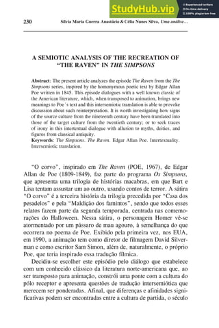 A Semiotic Analysis Of The Recreation Of The Raven In The Simpsons | PDF