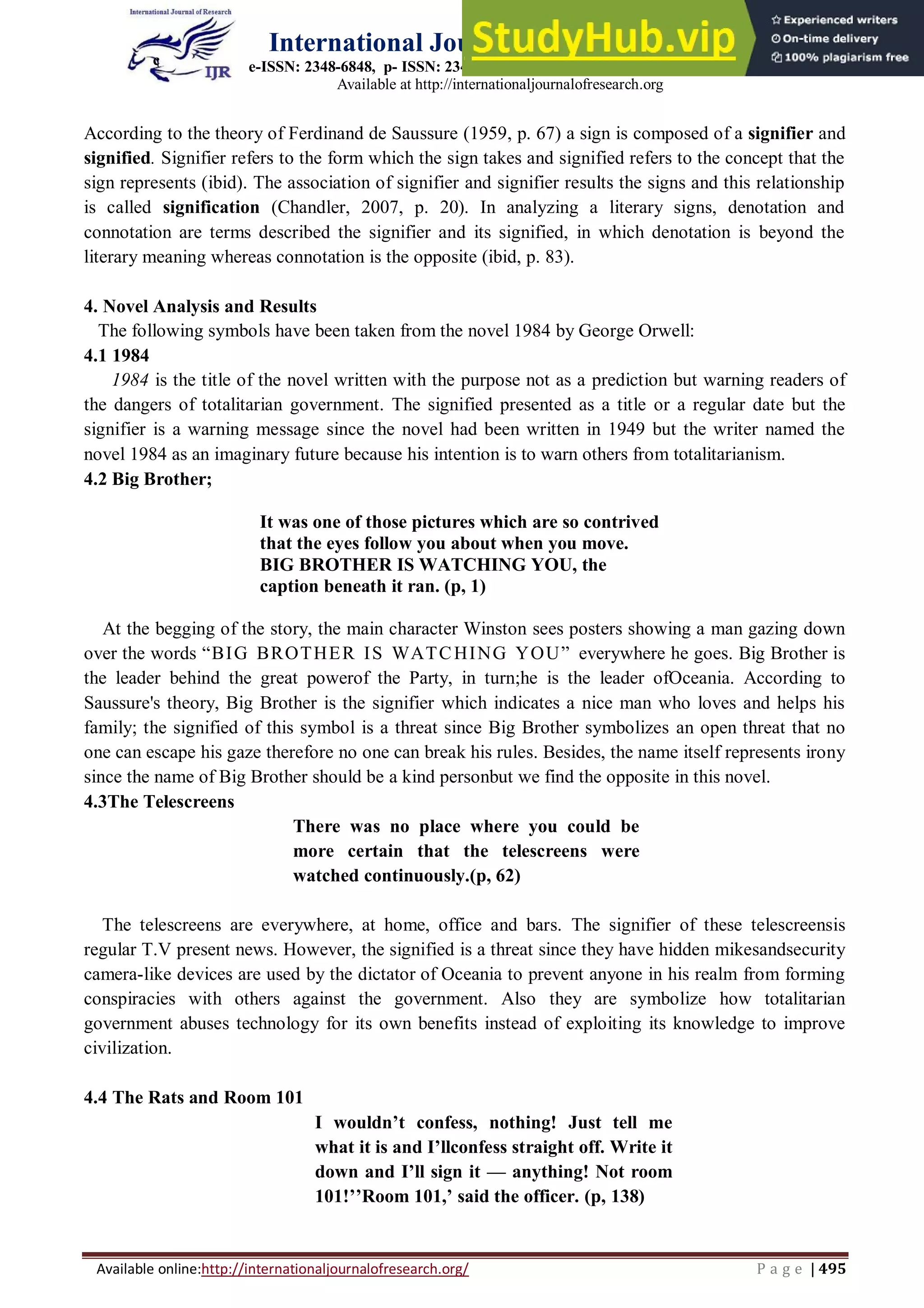 A Semiotic Analysis Of Threat And Warning Symbols In George Orwell S ...