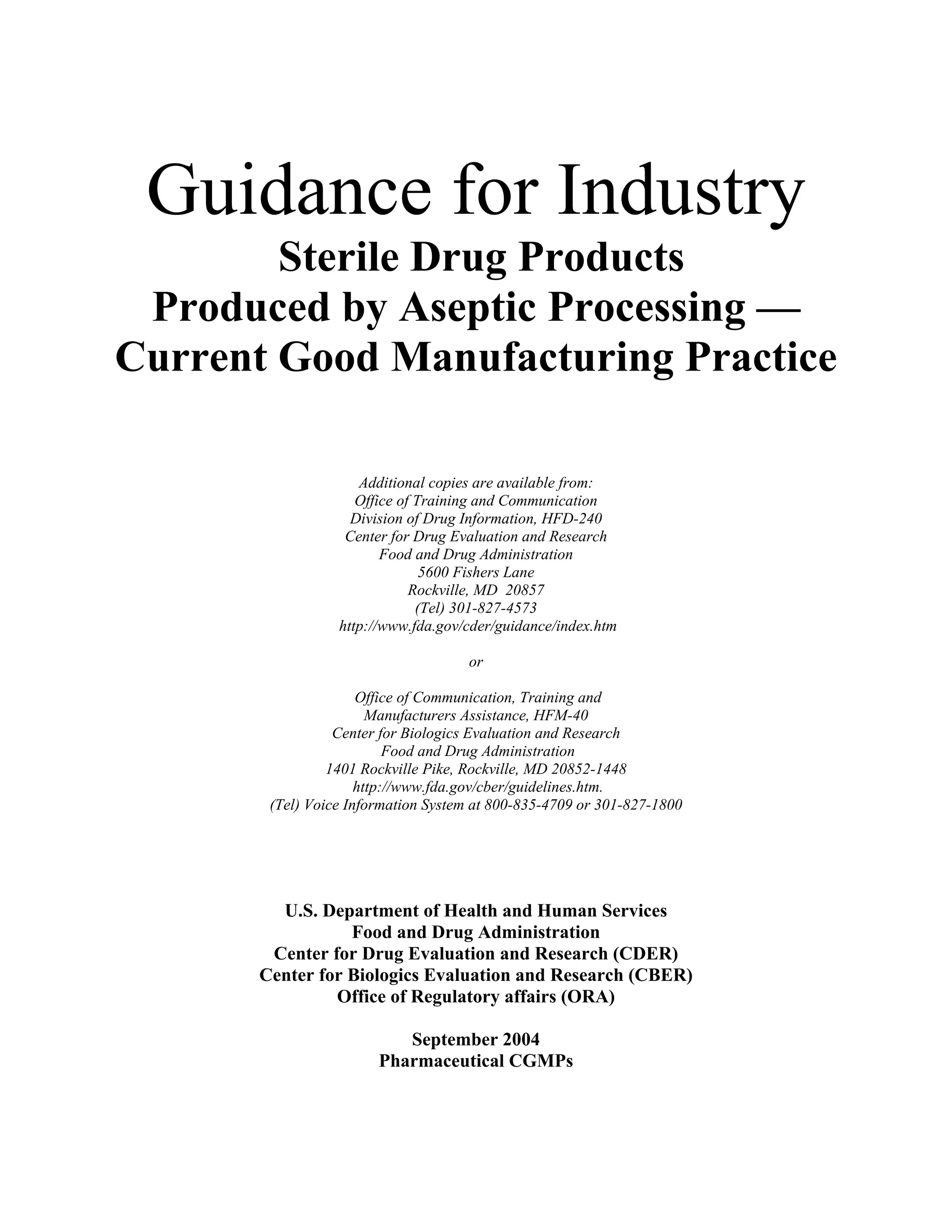 Aseptic processing us fda | PDF