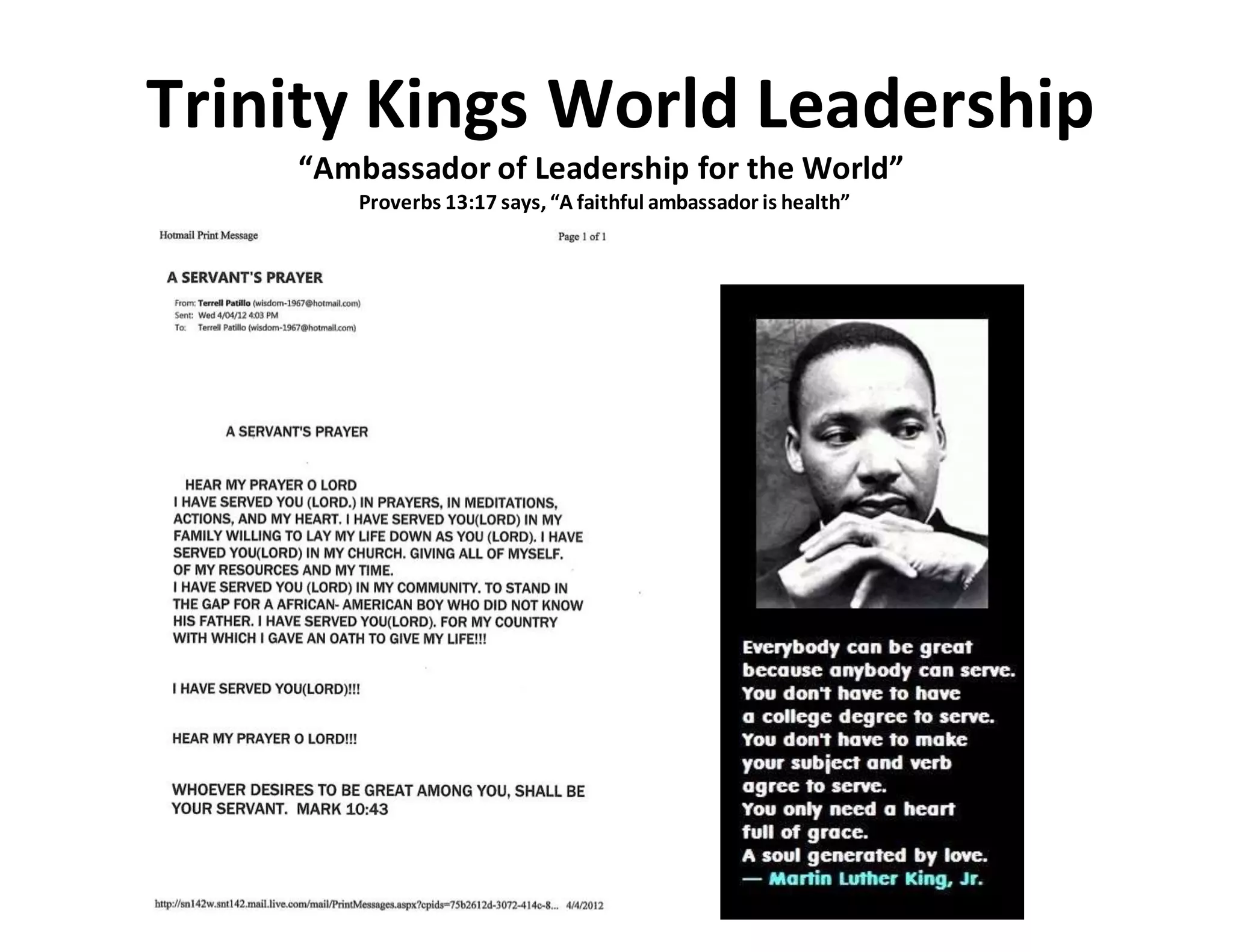 Trinity Kings World Leadership: A Servant's Prayer...-Terrell Patillo ...