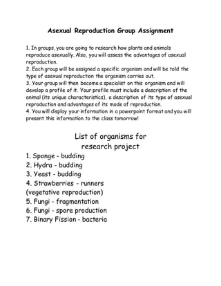 Asexual reproduction group assignment | DOCX