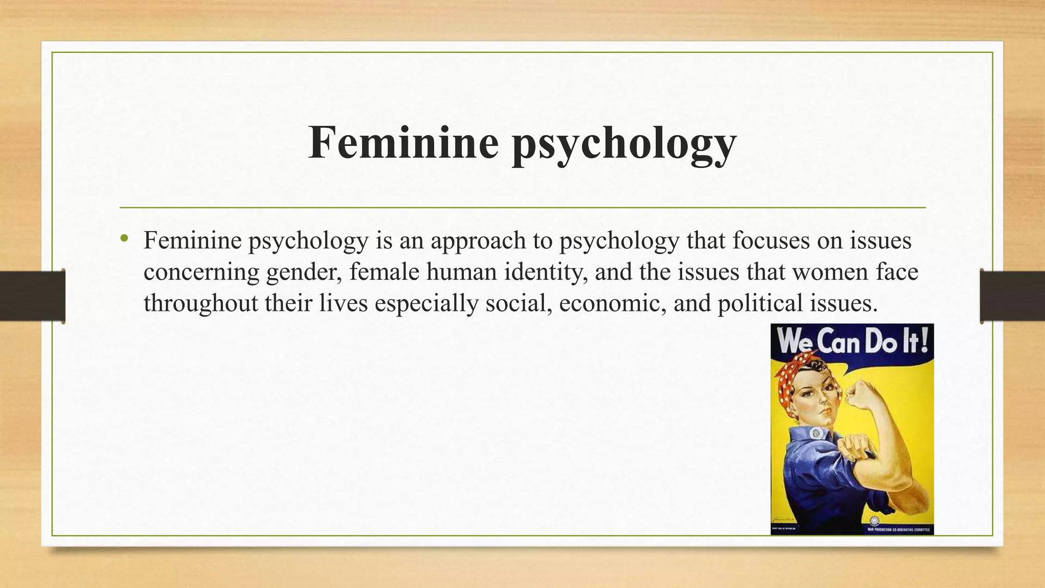 Feminine Psychology Mature Theory, Karen Horney Clinic | PPTX
