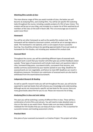 AS Film Studies Course Handbook 2014-15 | PDF | Homework and Study ...