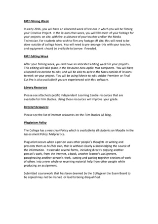 AS Film Studies course handbook 2015-16 | DOCX | Video Production ...