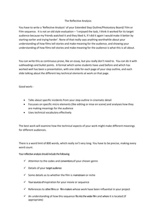 AS Film Studies Reflective Analysis Guidance booklet | PDF