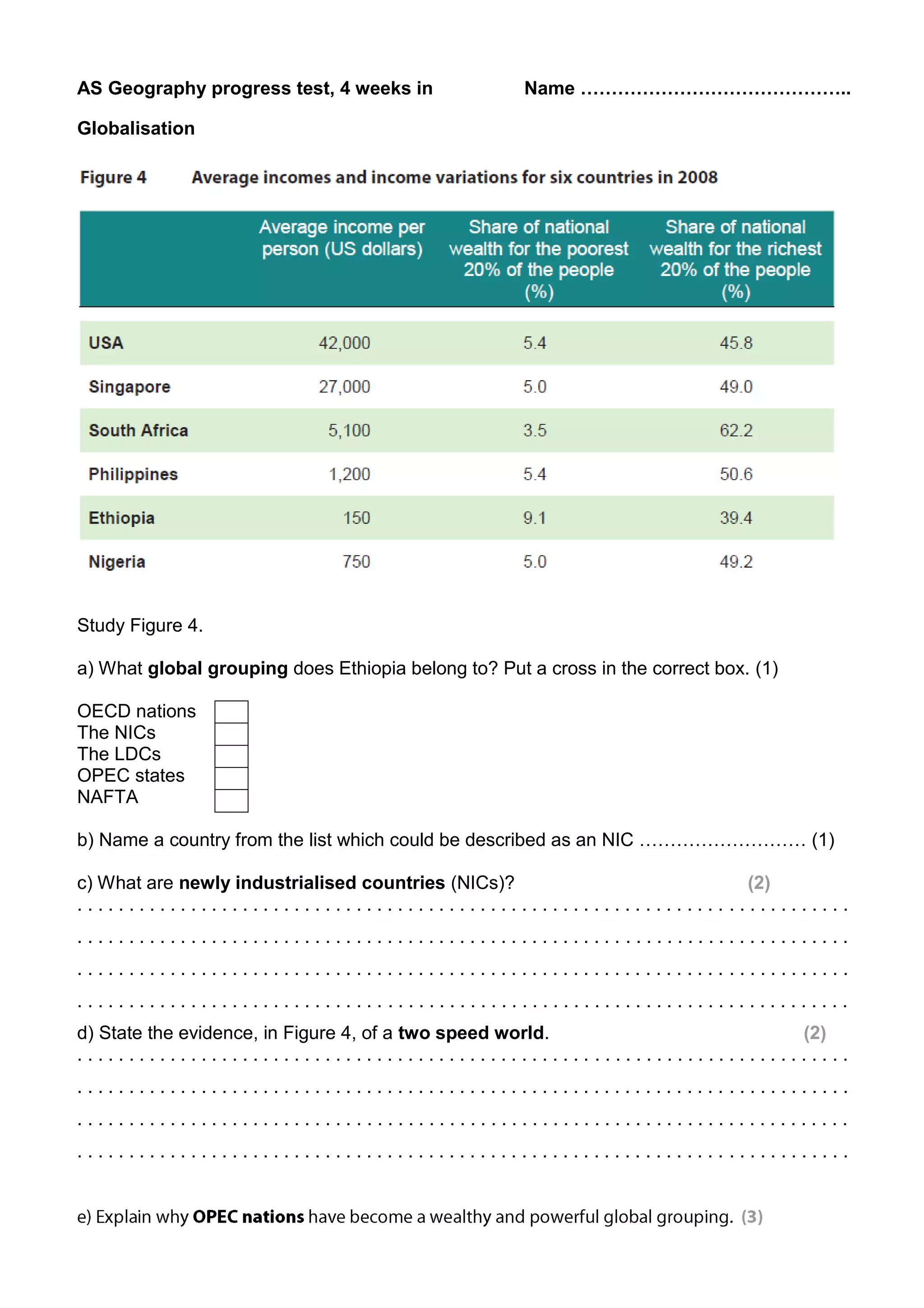 AS geography progress test October 2013 | DOCX