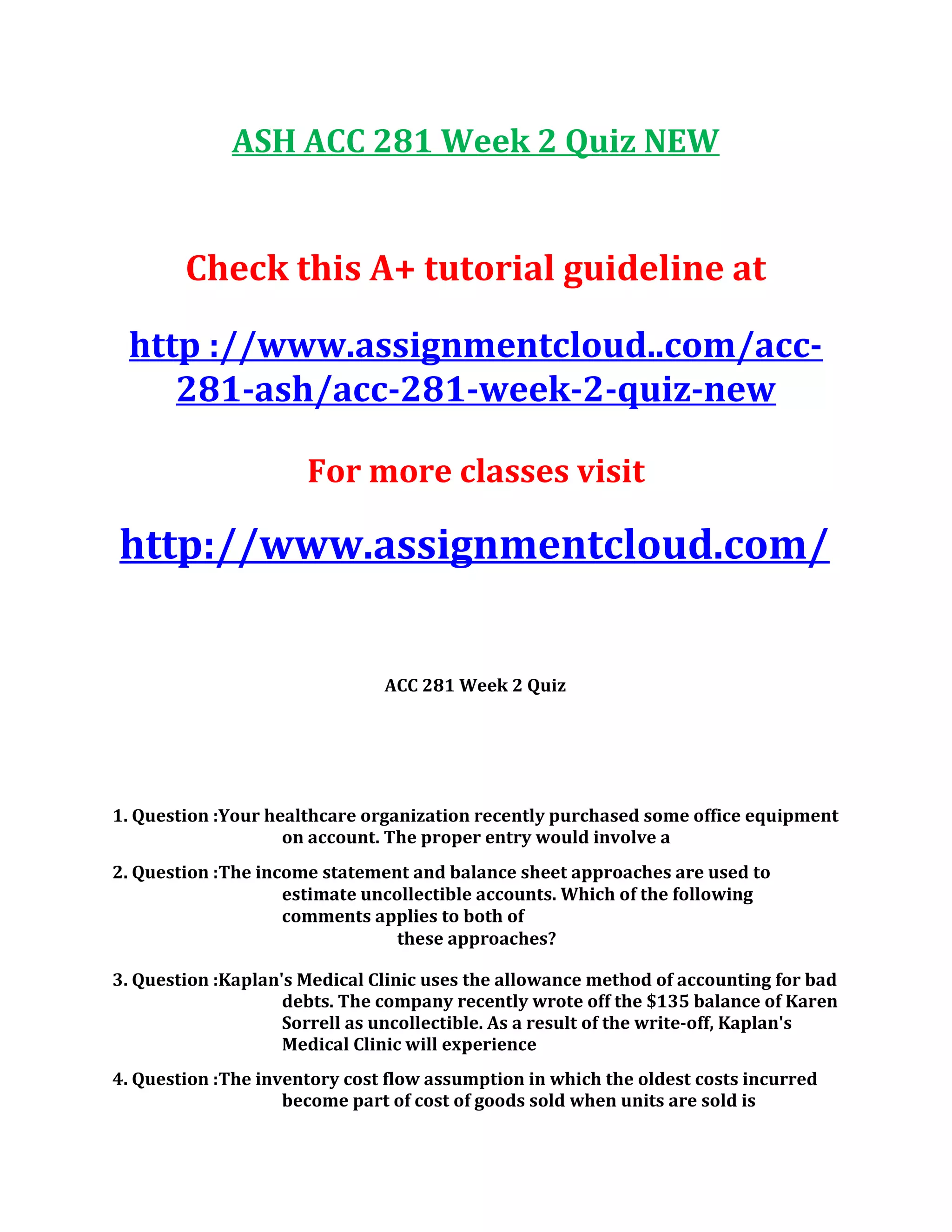 Ash acc-281-week-2-quiz-new | PDF