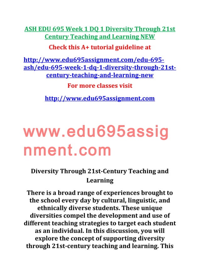 Ash edu-695-week-1-dq-1-diversity-through-21st-century-teaching-and ...
