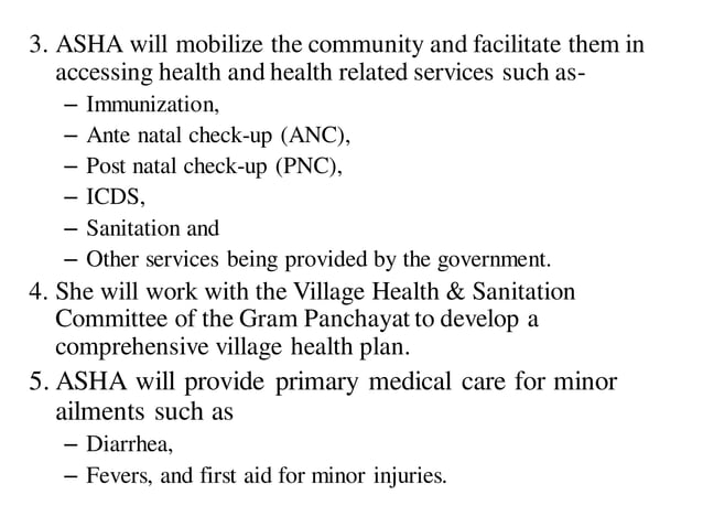 Roles and responsibility of ASHA | PDF | Children\'s Health | Healthy ...