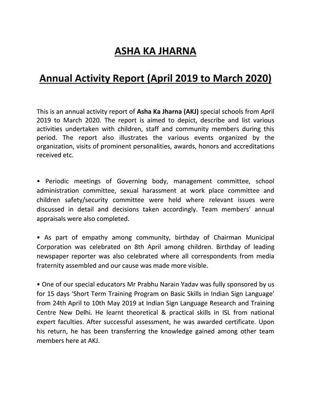 Asha ka jharna annual activity report 2019 20 | PDF