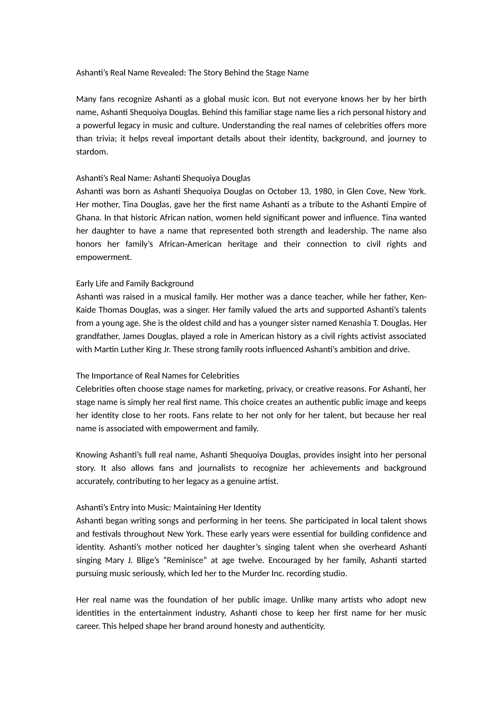 Ashanti's Real Name Revealed： The Story Behind the Stage Name.docx