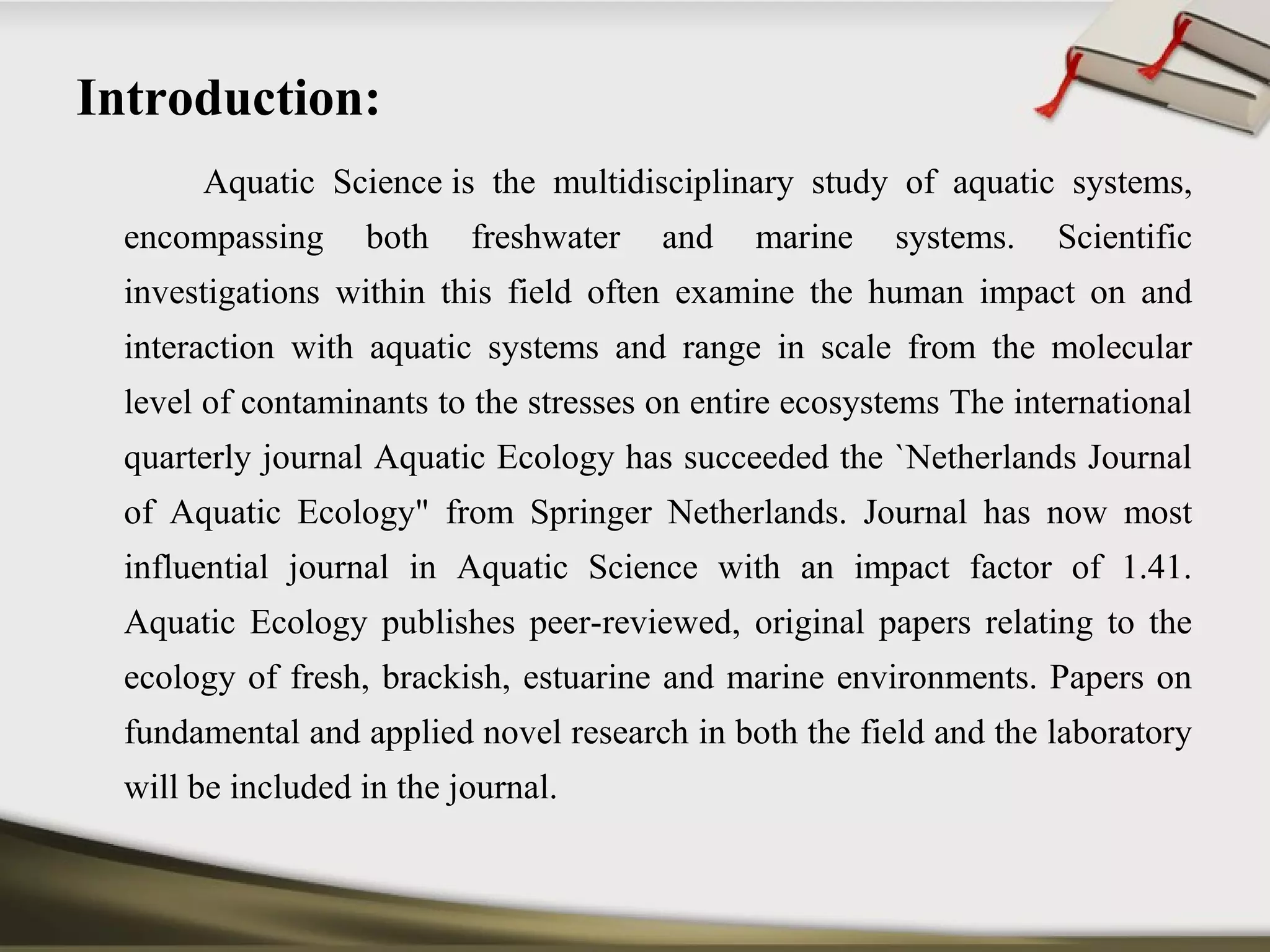 Aquatic Ecology: A scientometric analysis | PPT