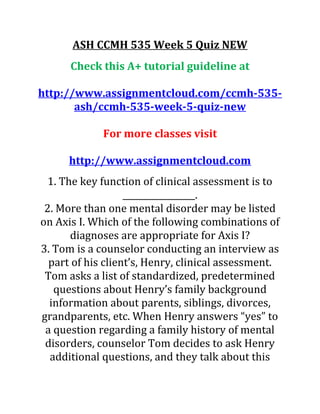 Ash ccmh 535 week 5 quiz new | DOC