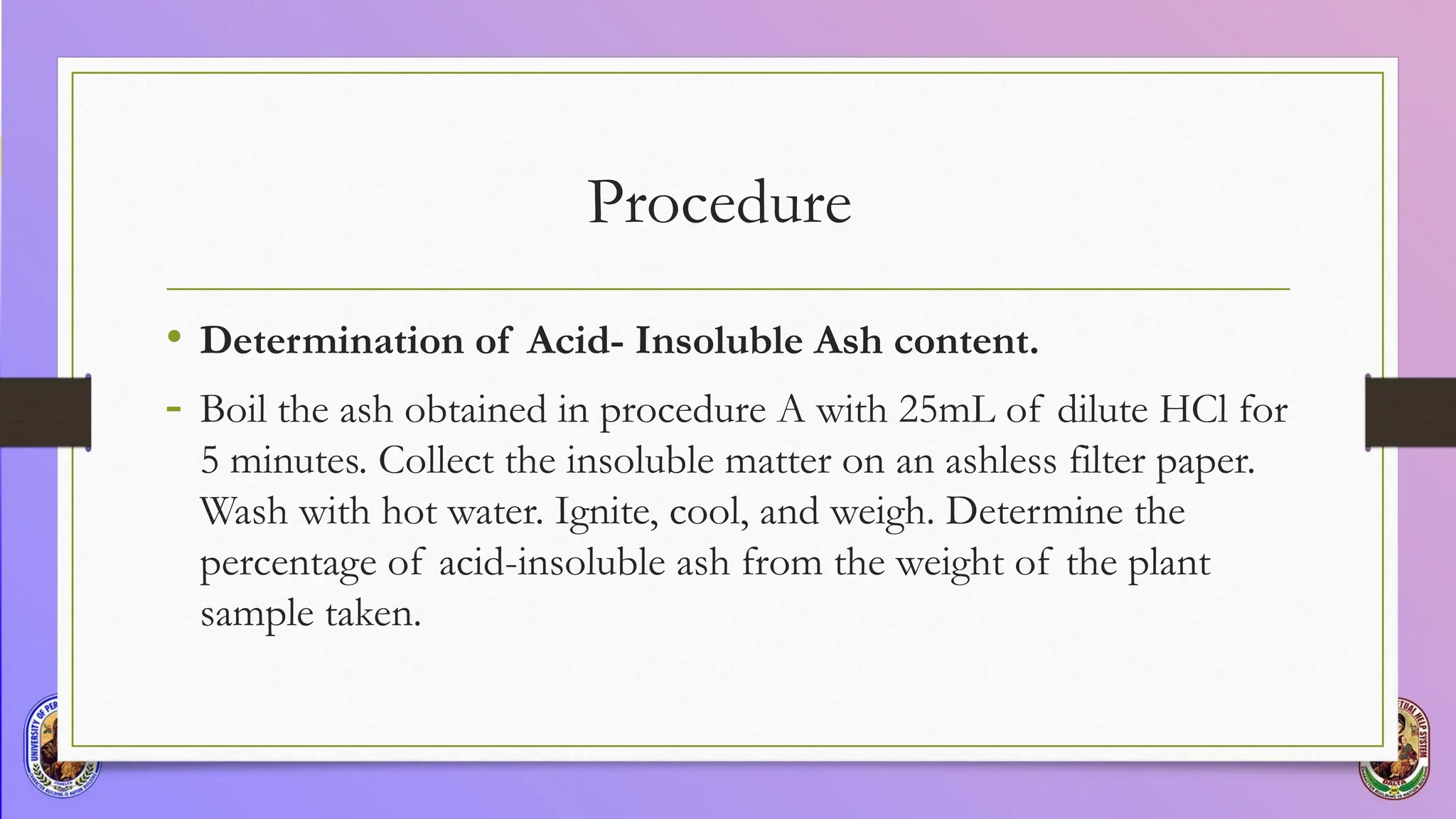 Ash content determination.pptx- materials- procedure- formula | PPTX