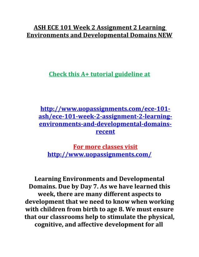 Ash ece 101 week 2 assignment 2 learning environments and developmental ...