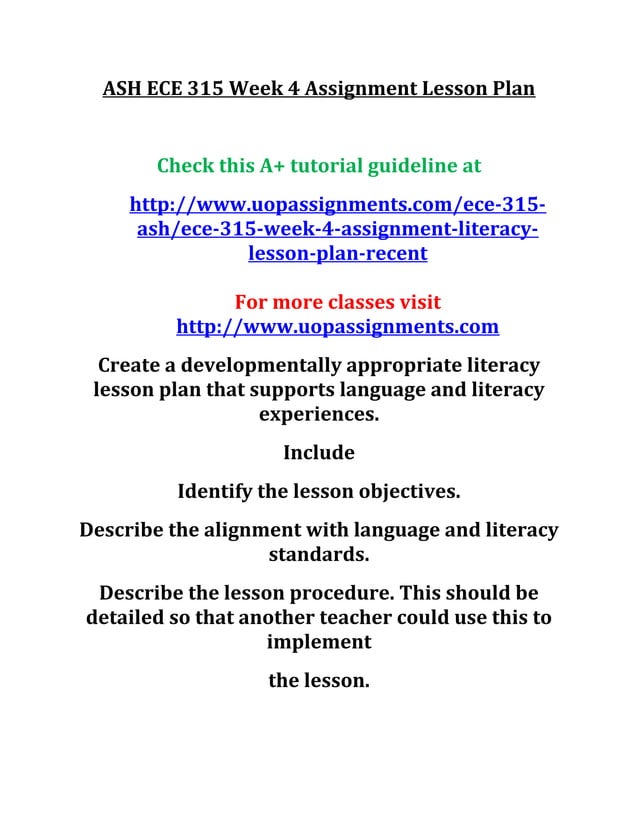 Ash ece 315 week 4 assignment lesson plan | PDF