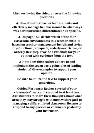 Ash edu 382 week 5 discussion 1 managing a differentiated classroom | PDF