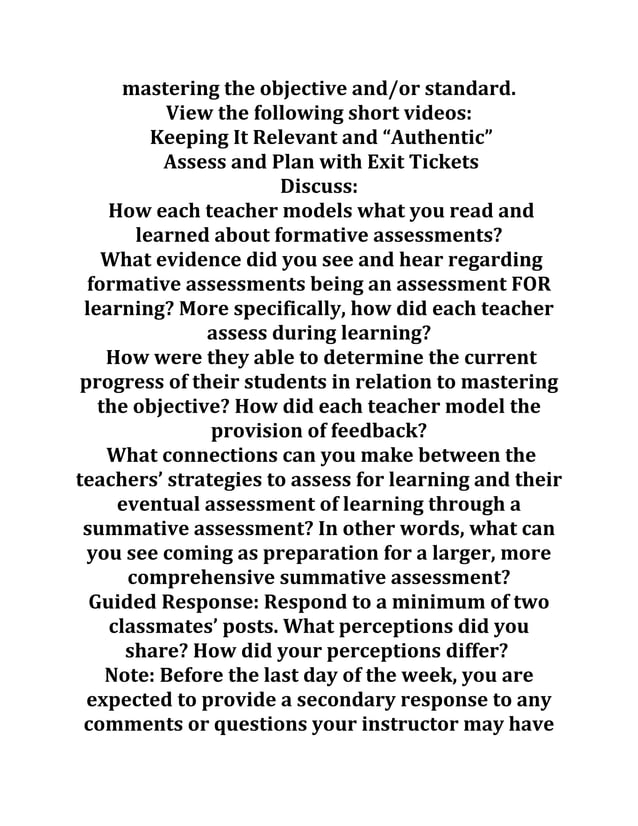 Ash edu 645 week 1 discussion 1 formative assessments new | PDF