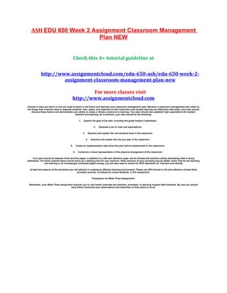 Ash edu 650 week 2 assignment classroom management plan new | PDF
