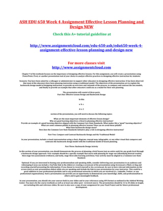 Ash edu 650 week 4 assignment effective lesson planning and design new | PDF