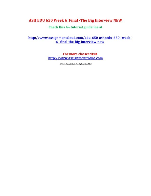 Ash edu 650 week 6 | DOC