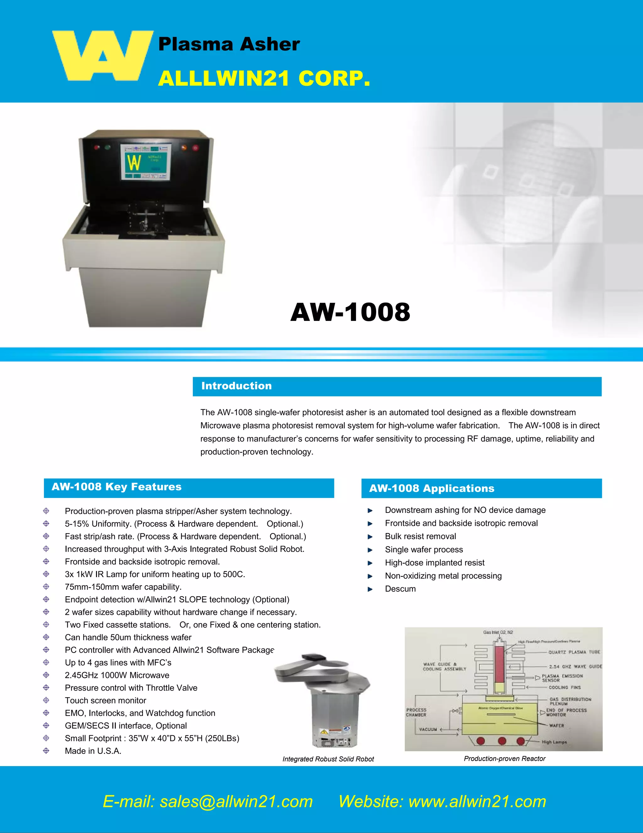 Plasma Asher AW-1008 | PDF