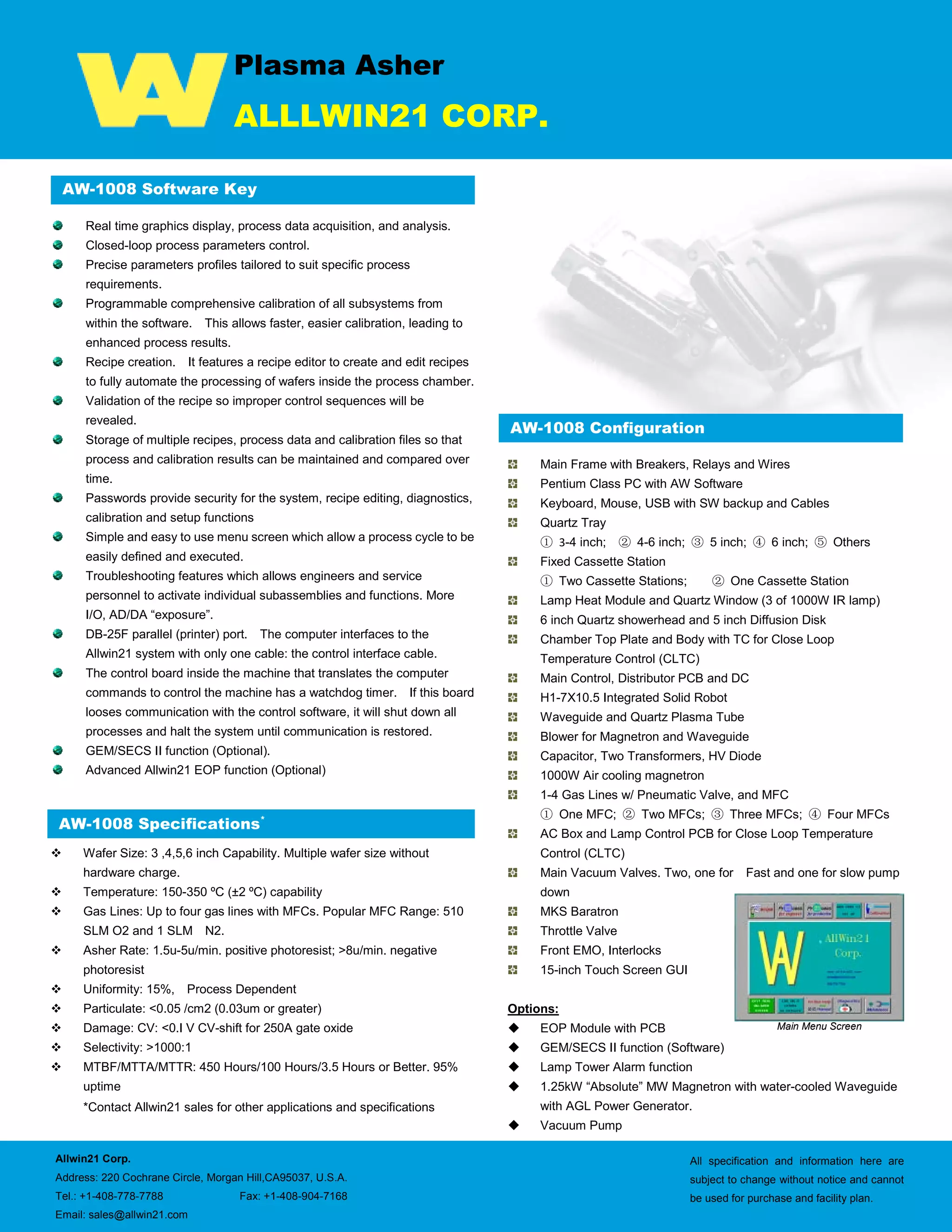 Plasma Asher AW-1008 | PDF
