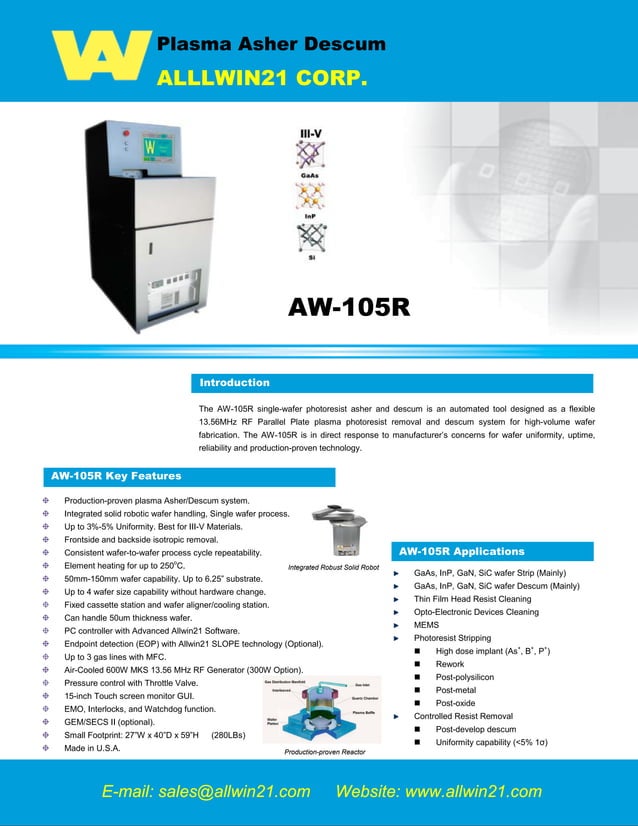 Plasma Asher Plasma Descum AW-105R | PDF | Home Appliances | Home & Garden