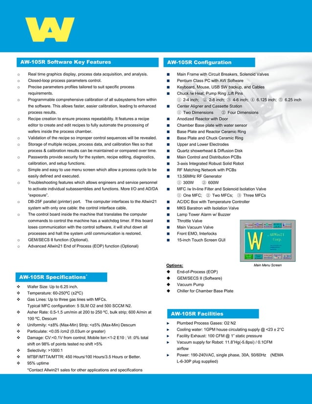 Plasma Asher Plasma Descum AW-105R | PDF | Home Appliances | Home & Garden