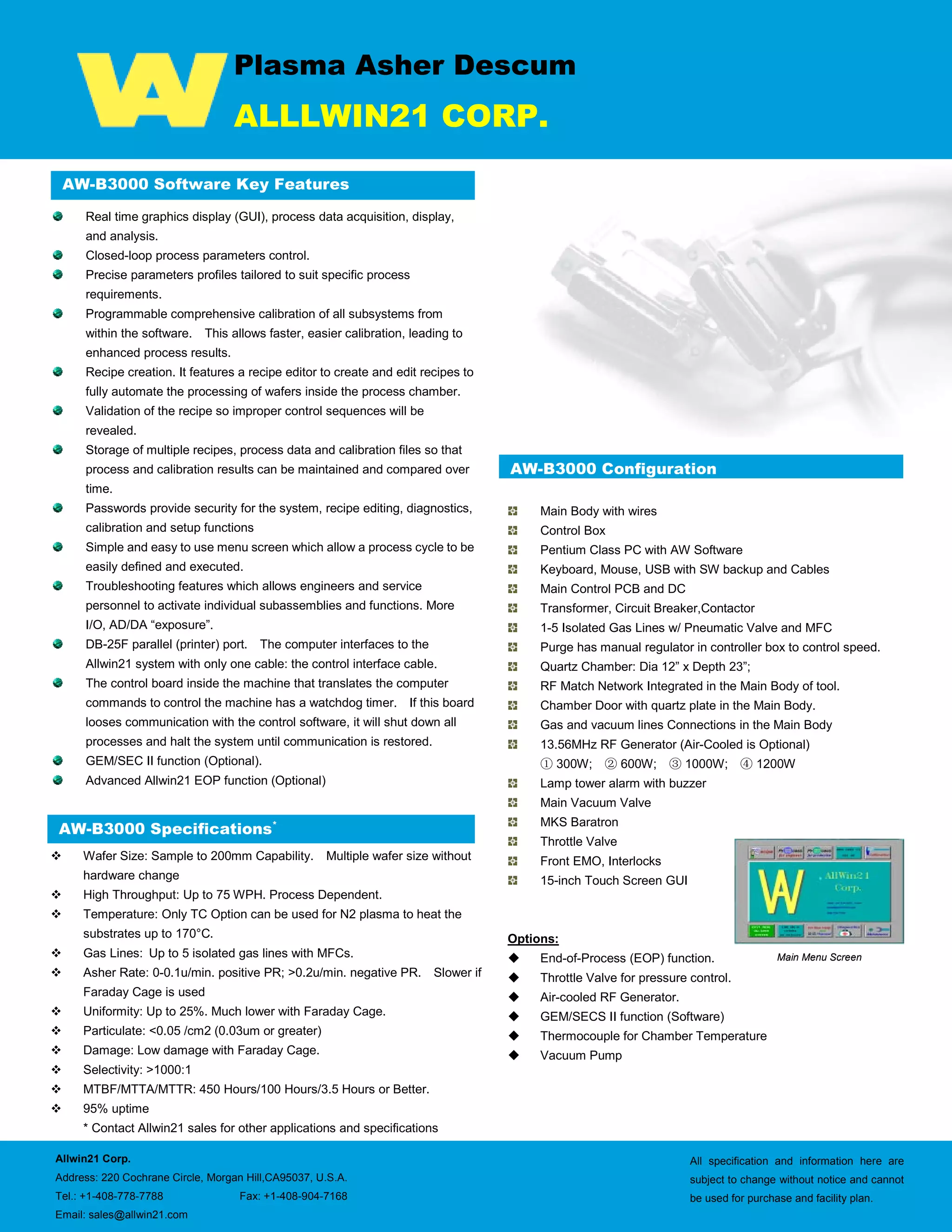 Barrel Plasma Asher Plasma Descum AW-B3000 | PDF