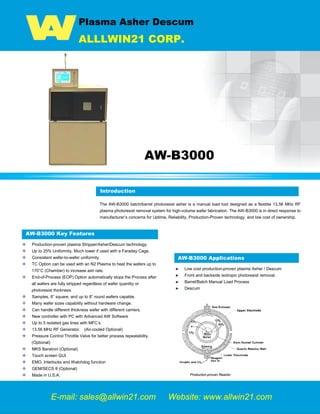 Barrel Plasma Asher Plasma Descum AW-B3000 | PDF