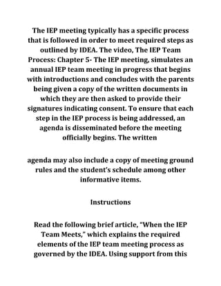 Ash ese 603 week 4 assignment when the iep team meets new | DOC