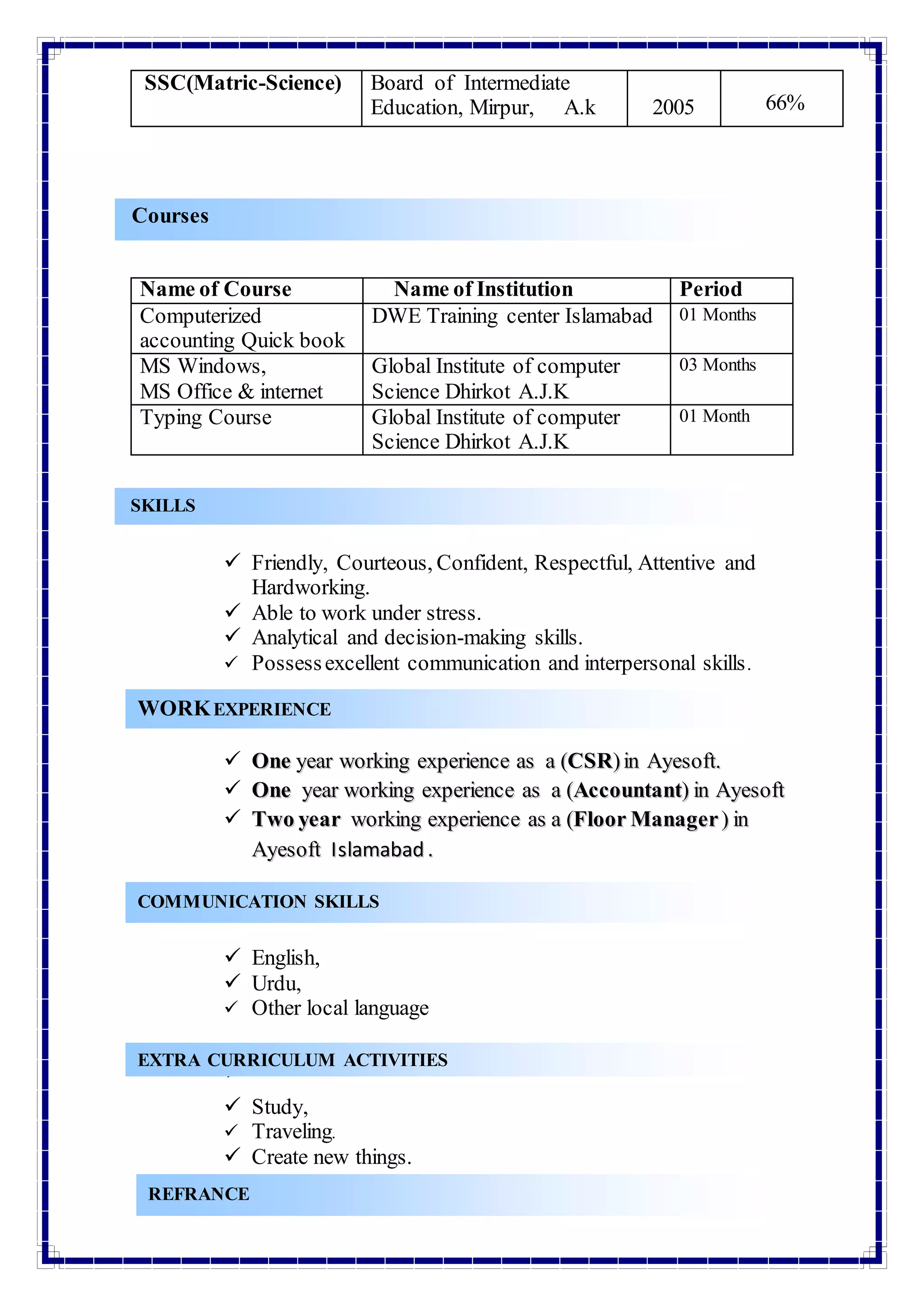Ashfaq ahmad's cv 1 | DOCX