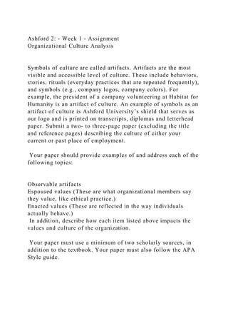 Ashford 2 - Week 1 - AssignmentOrganizational Culture Analysis.docx ...