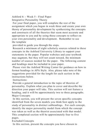 Ashford 6 - Week 5 - Final PaperIntegrative Personality Theory .docx