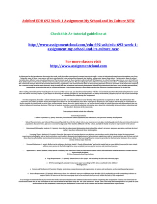 Ashford edu 692 week 1 assignment my school and its culture new | PDF